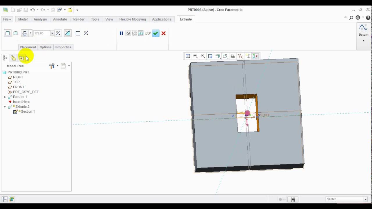 PTC CREO Tutorial : REMOVE MATERIAL 1 - YouTube