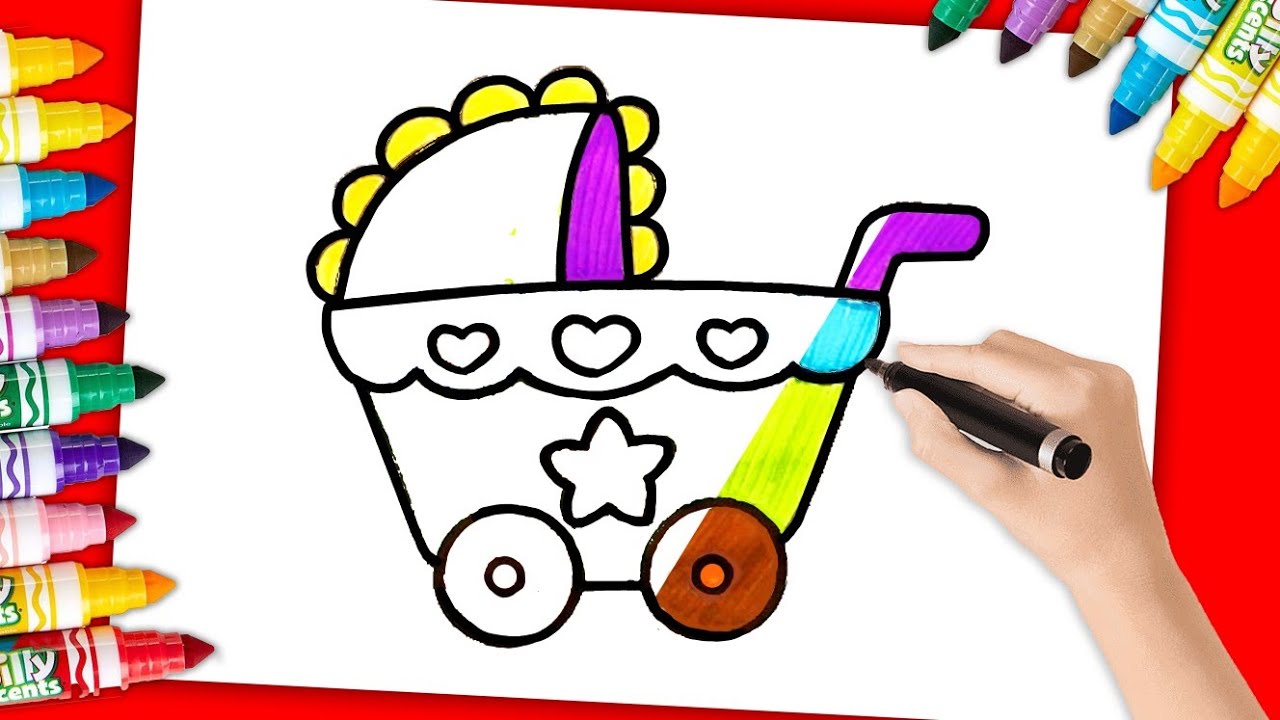 Cute Baby Stroller Drawing Painting Colouring for kids Toddlers | How ...