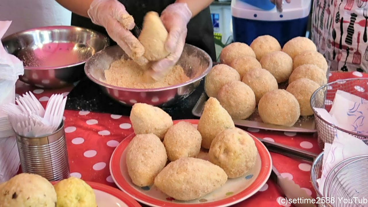 London Street Food from Sicily, Italy. Preparing Rice Arancini and ...