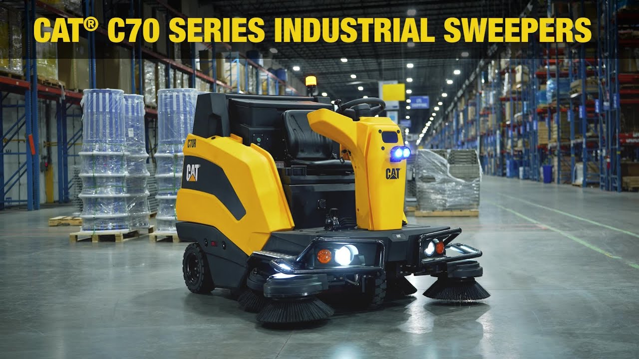 Cat® C70R Ride-On Sweeper, 70" Cleaning Path - YouTube