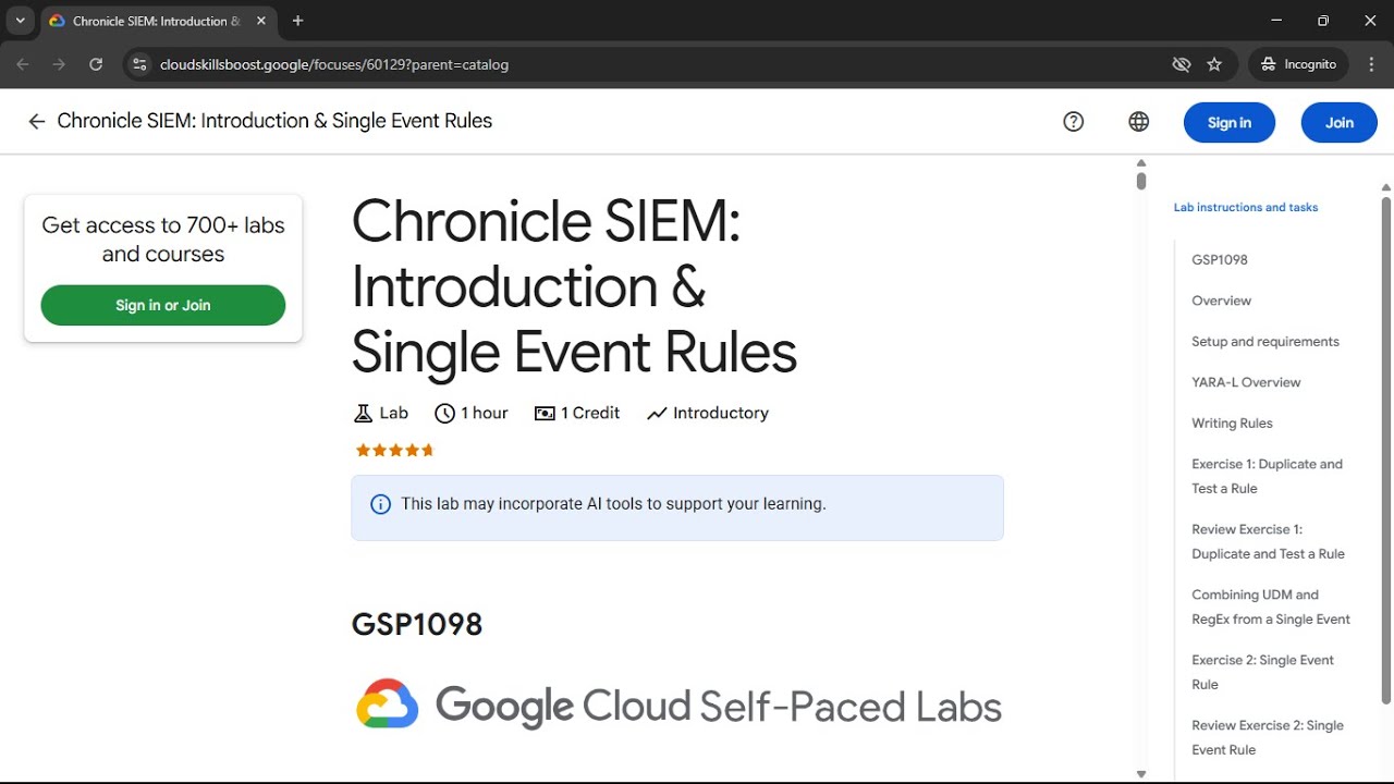 Chronicle SIEM: Introduction & Single Event Rules | #qwiklabs | # ...