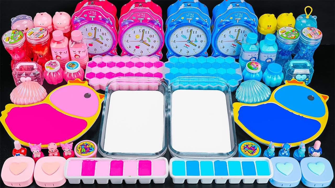 PINK and BLUE Slime Mixing Eyeshadow into Glossy Slime🌈Relax With Video ...