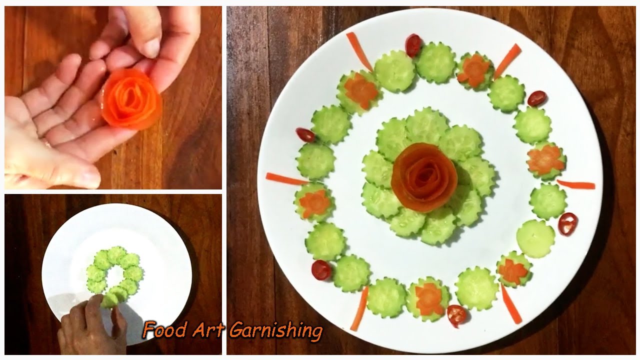 BEAUTIFUL TOMATO ROSE FLOWER GARNISH & CUCUMBER DESIGNS - YouTube