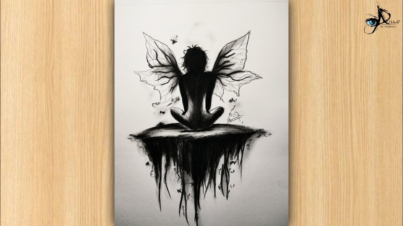 How to draw The sad and alone fairy sitting on the valley drawing ...