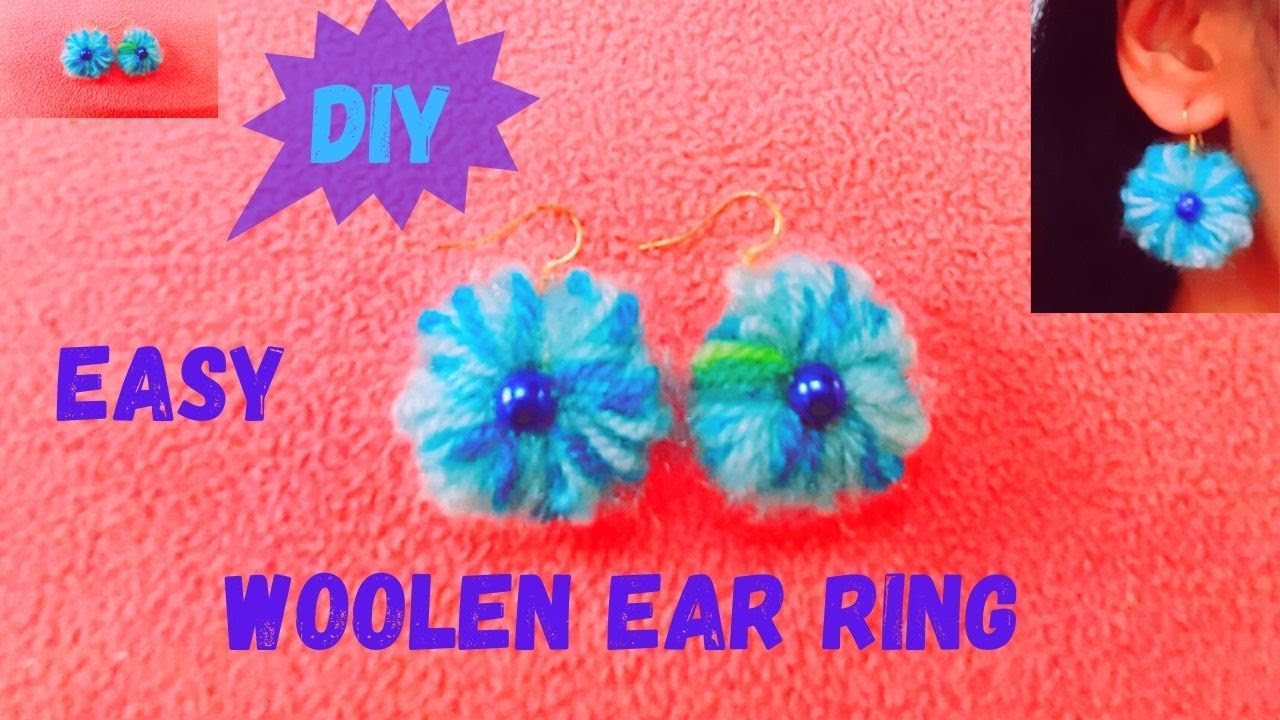 Woolen Earrings | How To Make Woolen Earrings | Woolen Flower Making ...