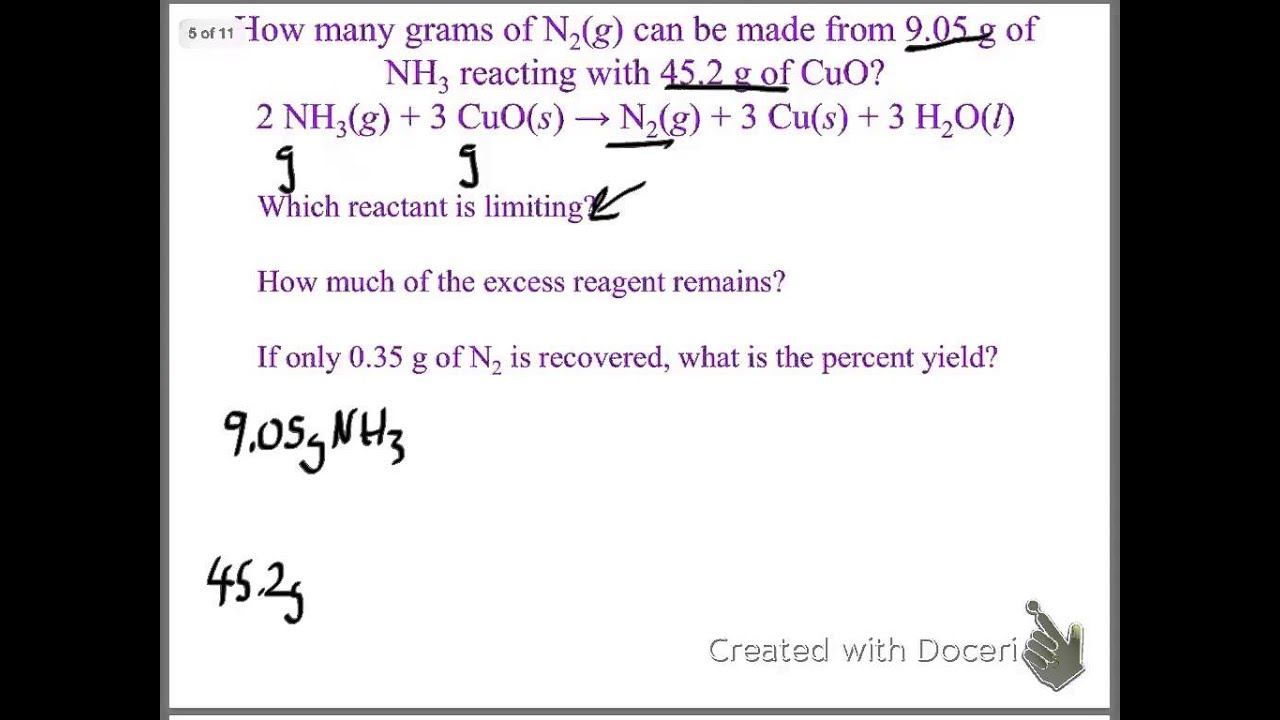 limiting reactants with mass and concentration - YouTube