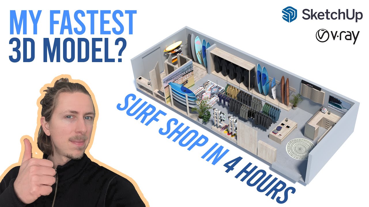 Speed 3D Modeling a Surf Shop in 4 Hours + Sketchup Vray + Renders ...