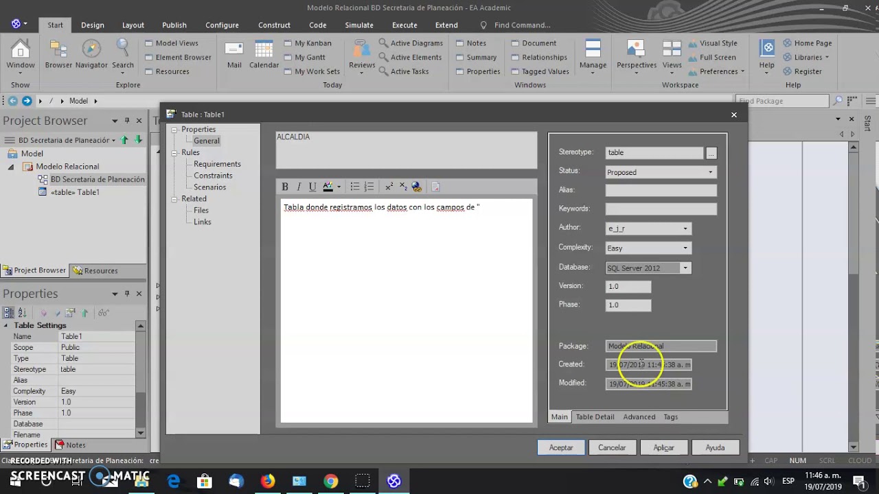 Uso de Enterprise Architect para crear Modelo Relacional, Diccionario ...