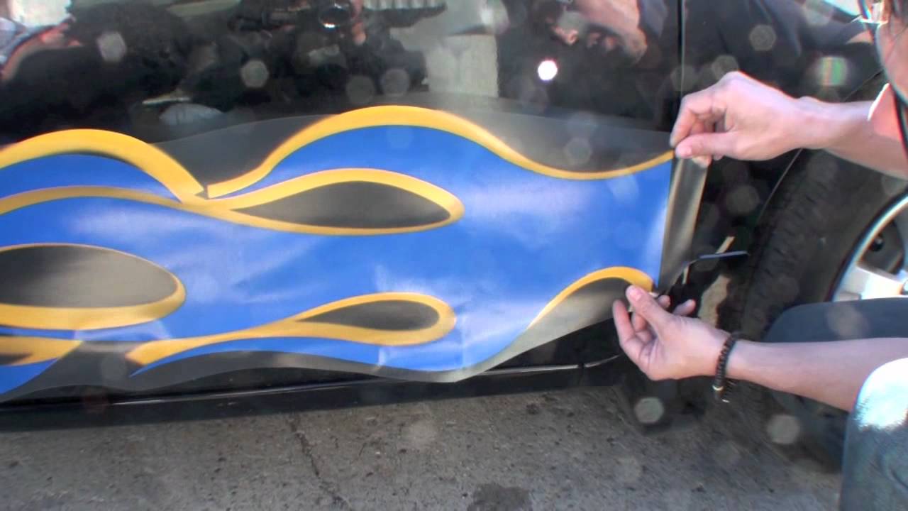 vinil flames in a car, how to place it - YouTube