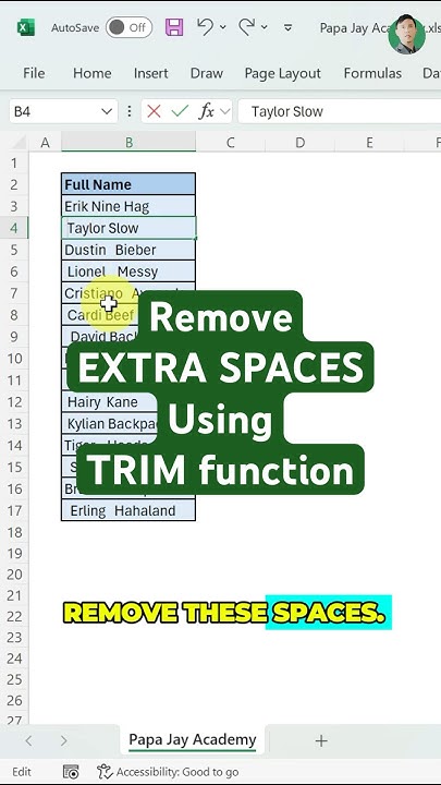 Remove EXTRA SPACES using TRIM function! - YouTube