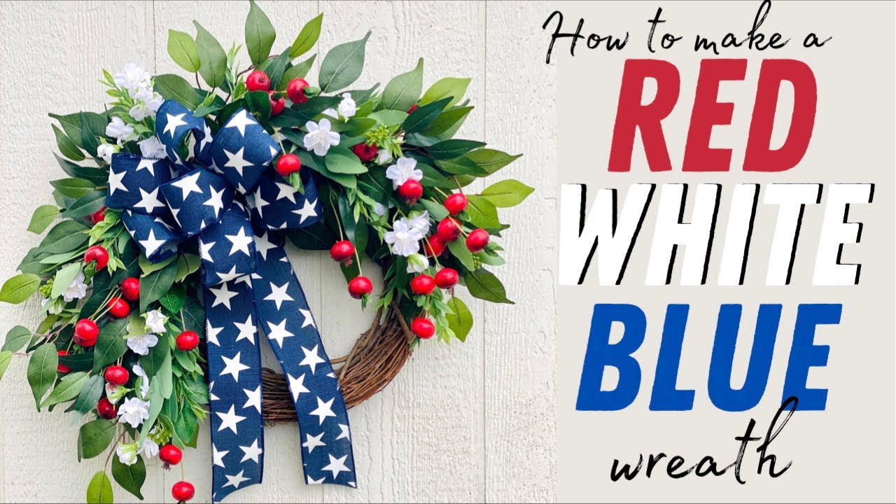 How to make a RED WHITE and BLUE patriotic summer wreath! Live wreath ...