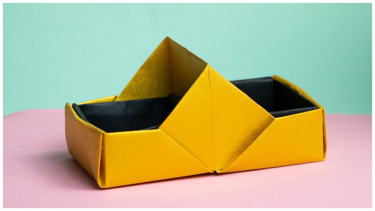 Origami Double Sided Tray | Paper Tray Origami 2 Tier Box Tutorial Step ...