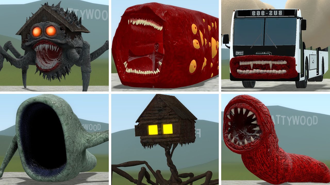 MONSTER HOUSE, TRAIN EATER, BUS EATER BUILDER, SEA EATER VS ALL TREVOR HENDERSON BATTLE In GMOD ...