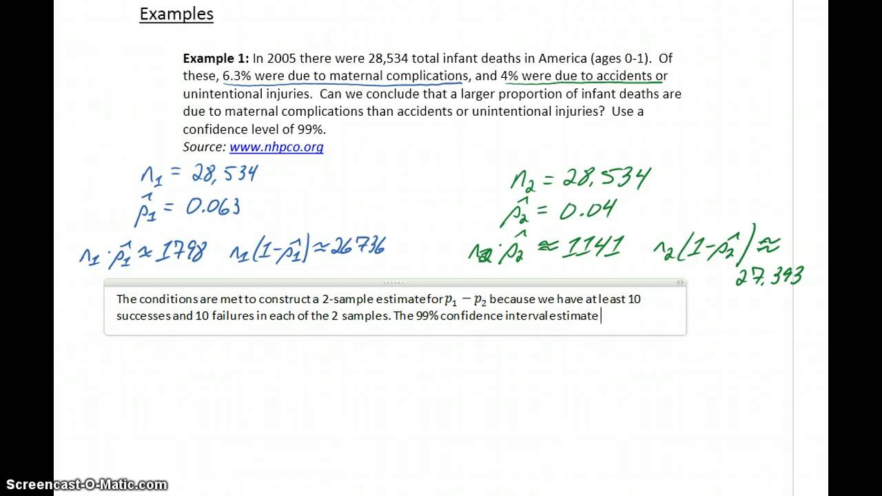 Statistics Estimating Proportions (2-Sample) Part 3 - Examples 1 & 2 ...