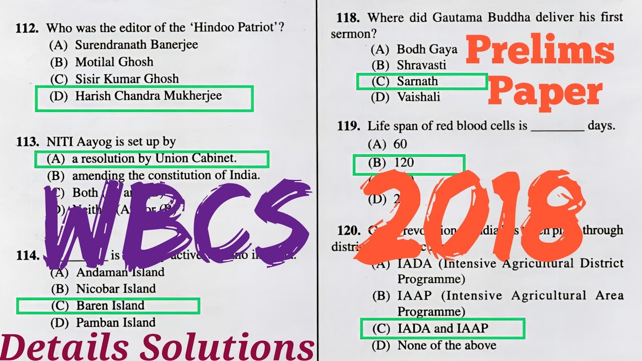 WBCS 2018 Prelims Exam Question Paper Details Solutions : West Bengal ...