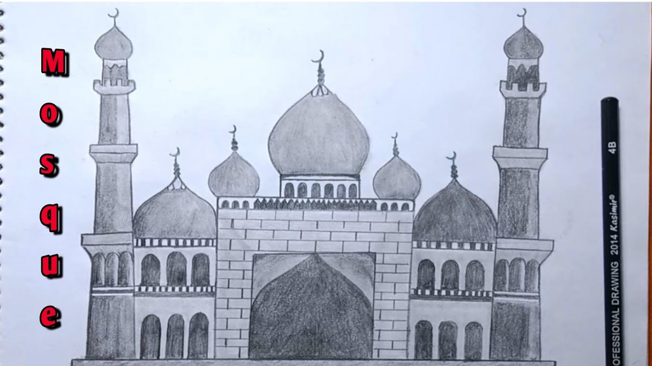 how to draw a mosque step by step || Masjid drawing easy || drawing ...