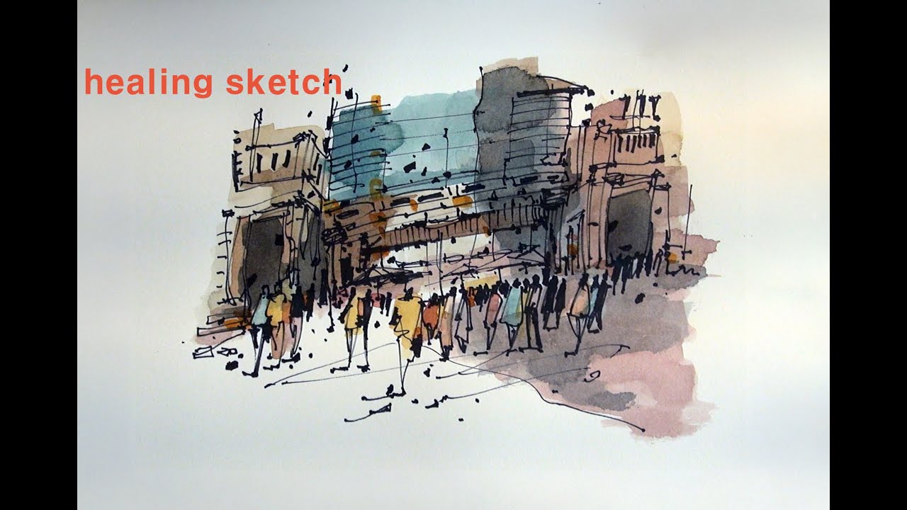 어반스케치_내 선에 경쾌한 리듬주기..Healing sketch - YouTube
