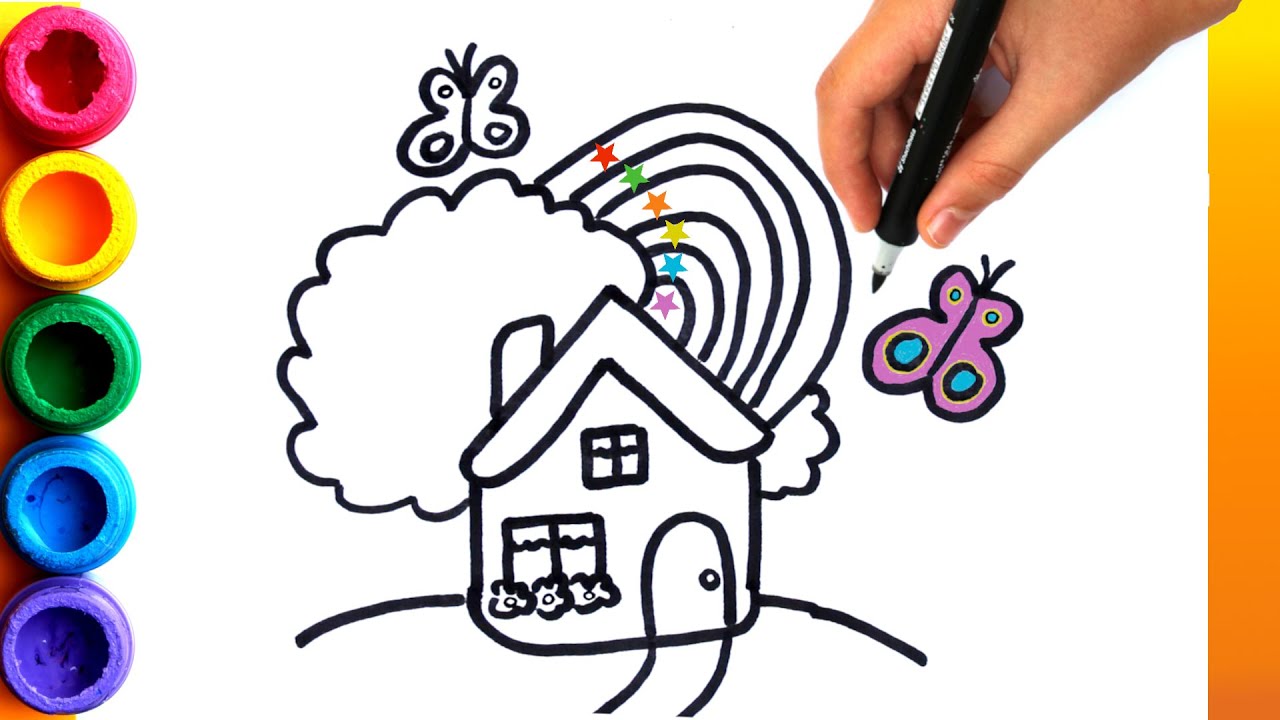 How to draw a rainbow house | Drawing and Painting - YouTube