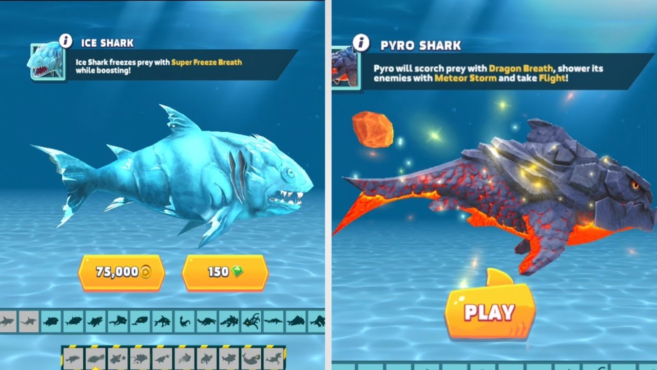 ice shark vs pyroshark in Hungry Shark Evolution - New Shark Update ...