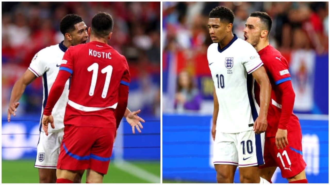 Jude Bellingham angry confrontation with Filip Kostic during England vs ...