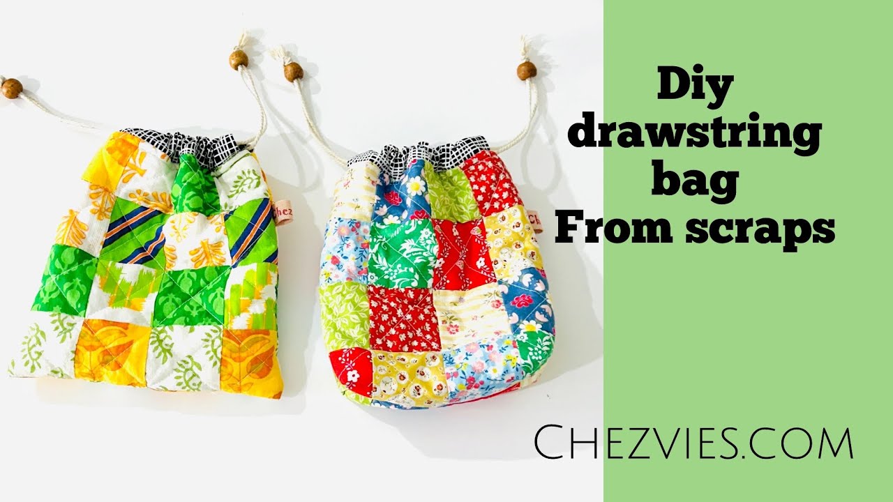 How to make drawstring bag from scraps - quilted drawstring makeup ...