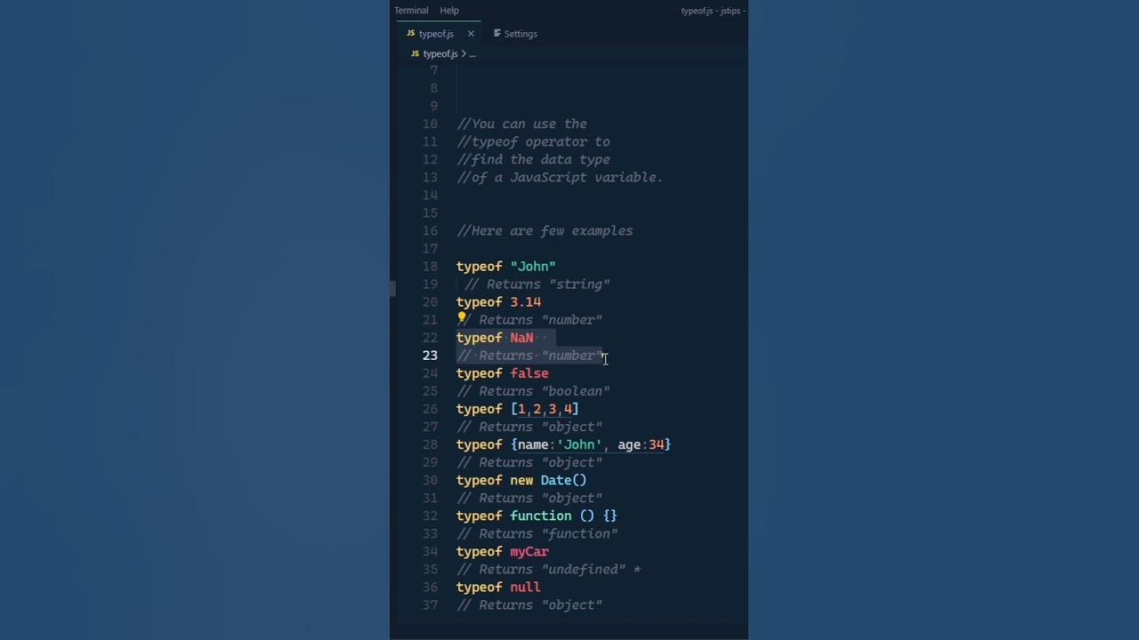 Javascript Tips The Typeof Operator Different Use Cases Shorts Youtube