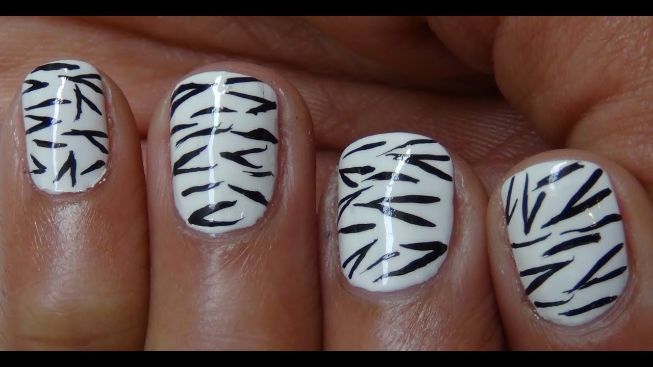 Zebra / White Tiger Print Nails - YouTube