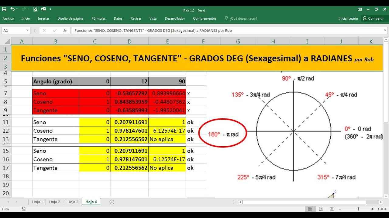 Funciones Trigonométricas en Excel, "Seno - Coseno - Tangente". - YouTube