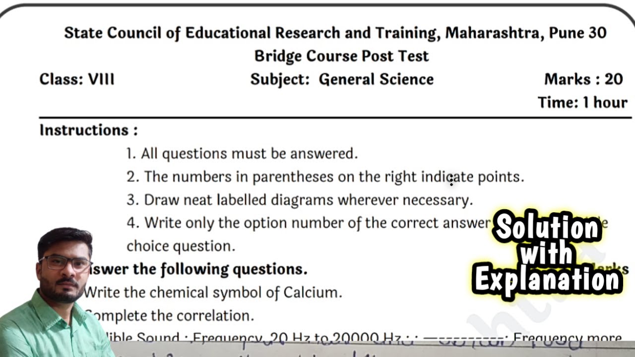 Class 8 general science bridge course post test solution with answers ...