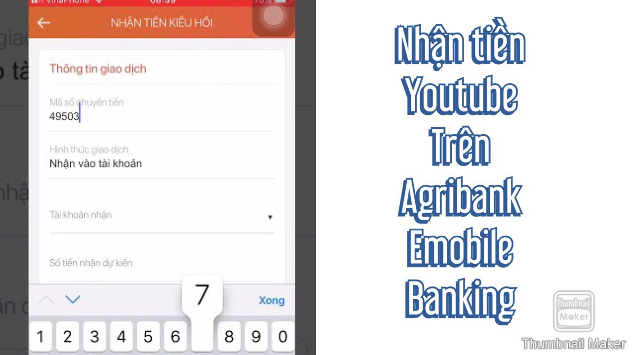 Nhận tiền YouTube - wu - bằng Agribank Emobile Banking - YouTube