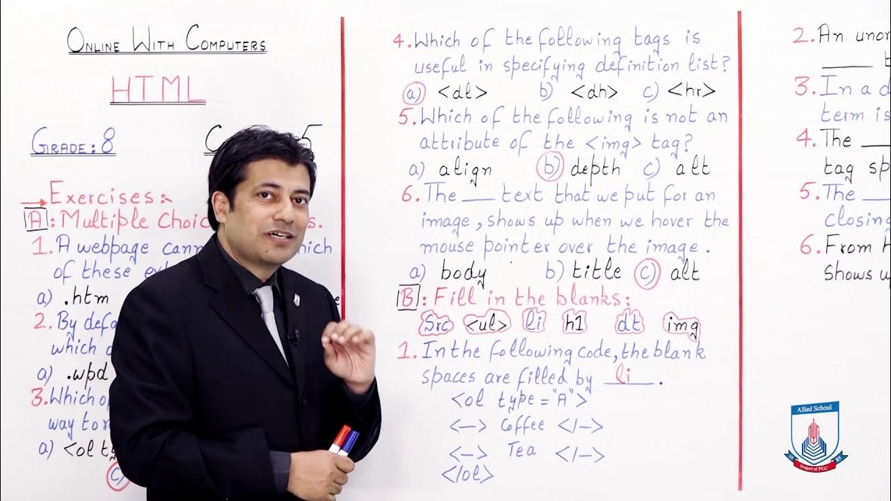 Class 8 - Computer Studies - Chapter 5 - Lecture 4 Exercises: A, B and C - Allied Schools - YouTube