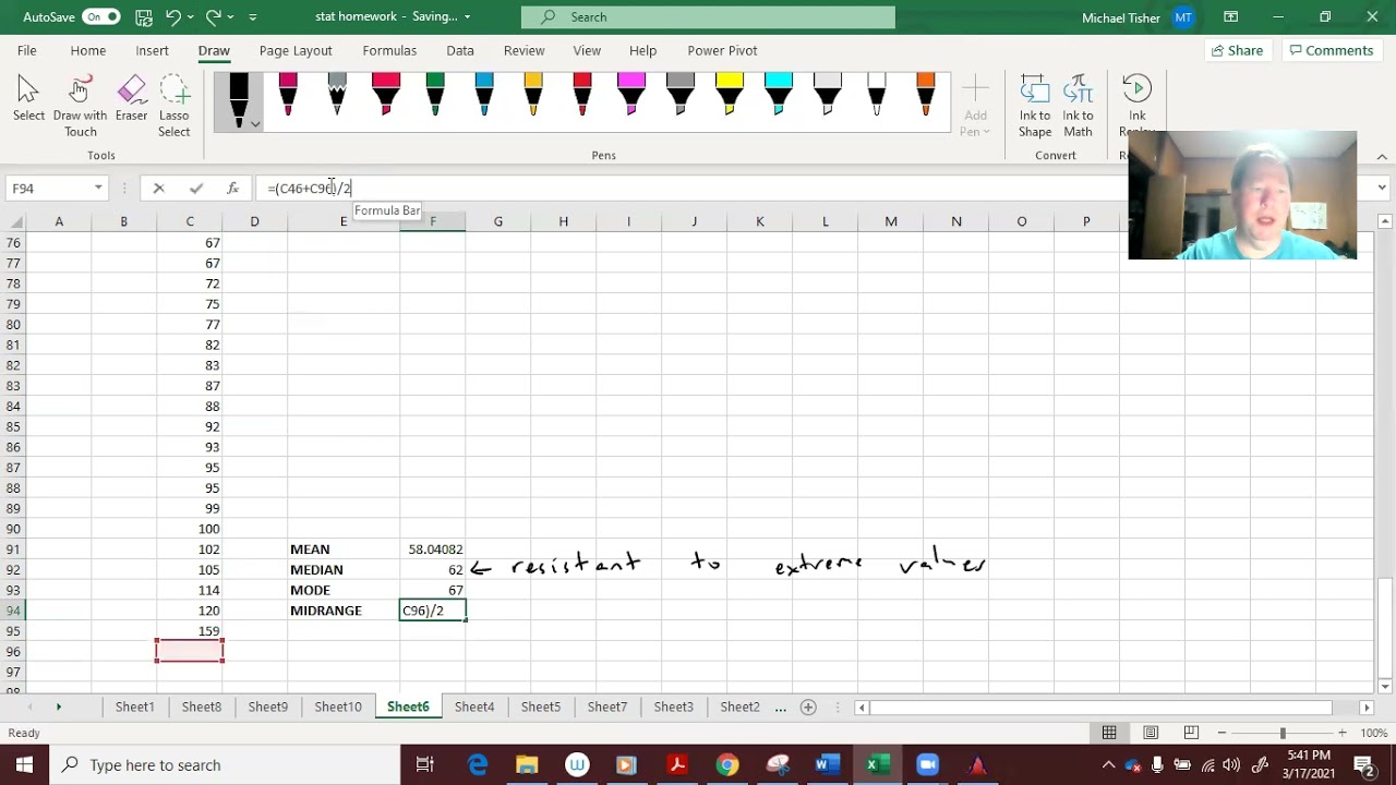 Finding the measures of center using STATDISK, Excel, and DESMOS - YouTube