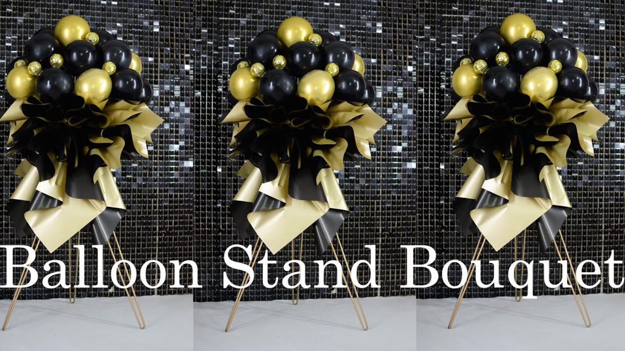 Luxury Black Gold Balloon Stand Bouquets Tutorial | DIY Party Decor ...