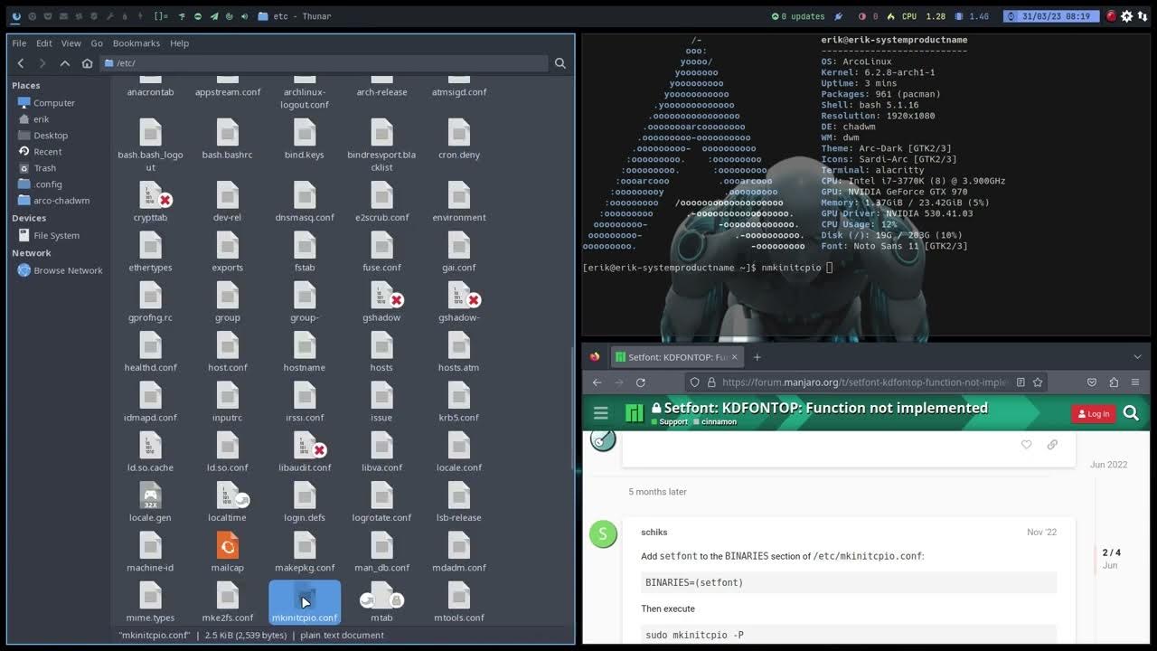 ArcoLinux : 3413 FIX - Message at boot - setfont KDFONTOP : function not implemented - YouTube