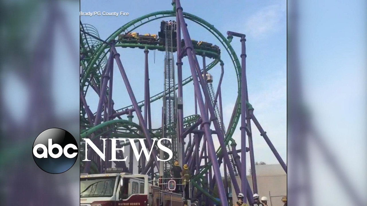 24 people stranded on roller coaster in Maryland - YouTube