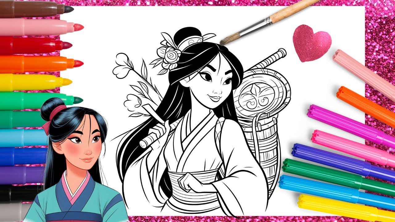 Coloring Mulan with Glitter and Markers!🌸 - YouTube