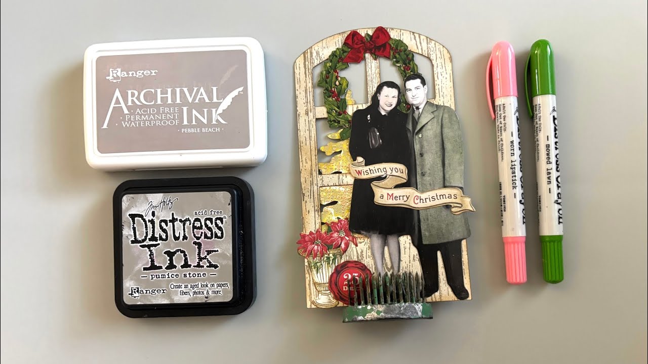 Christmas art frame using Tim Holtz products. - YouTube