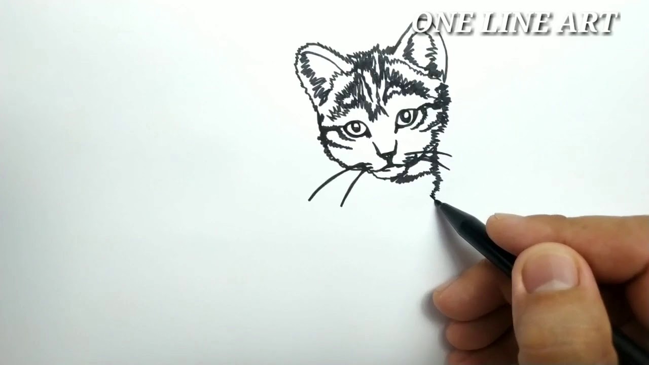 VERY EASY , one line drawing cat / how to draw in one line / drawing by ...
