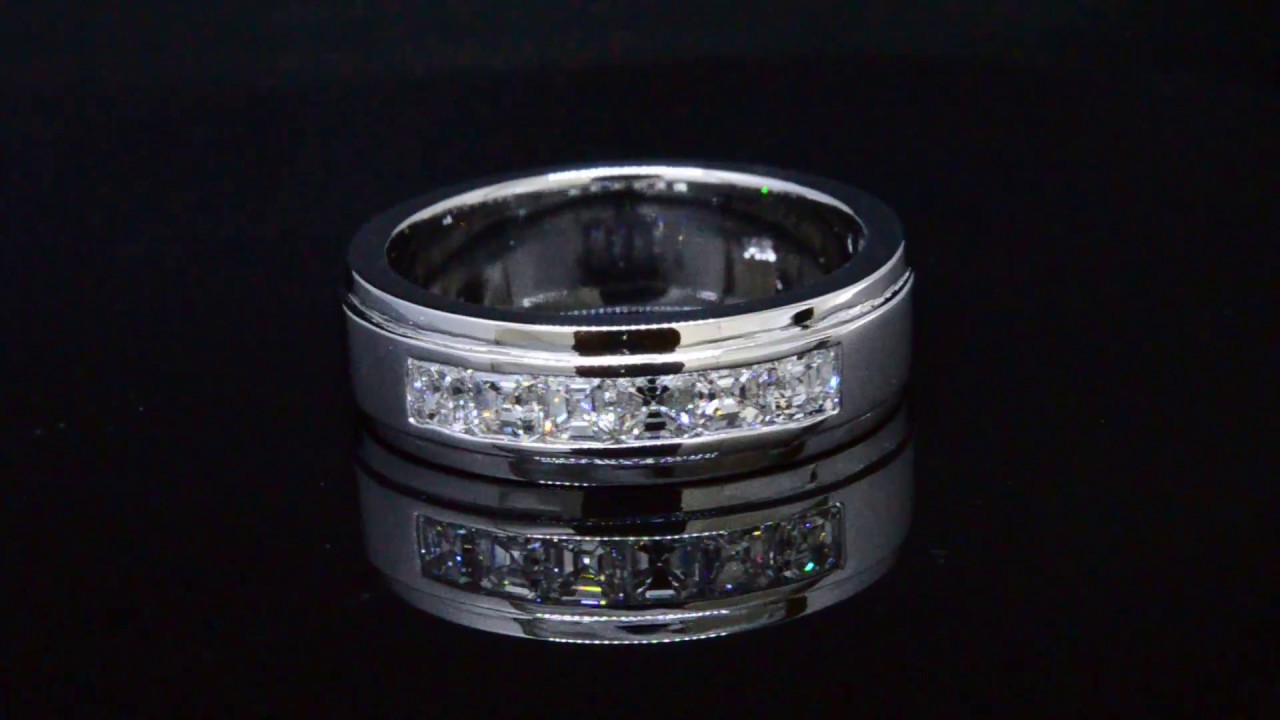 1.50 Ct Tw. Men's Asscher Cut Diamond Wedding Ring Channel Set - YouTube