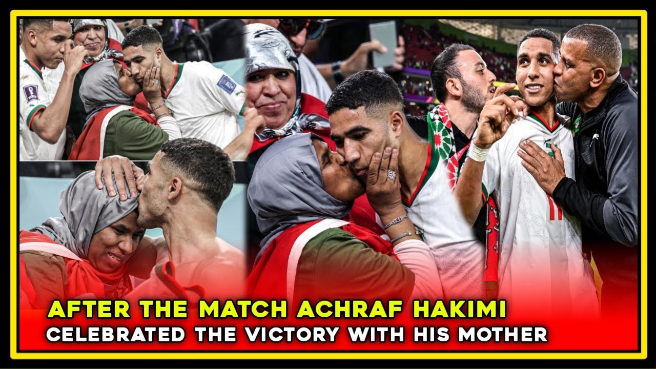 The touching moment of Achraf Hakimi celebrating the victory with his ...