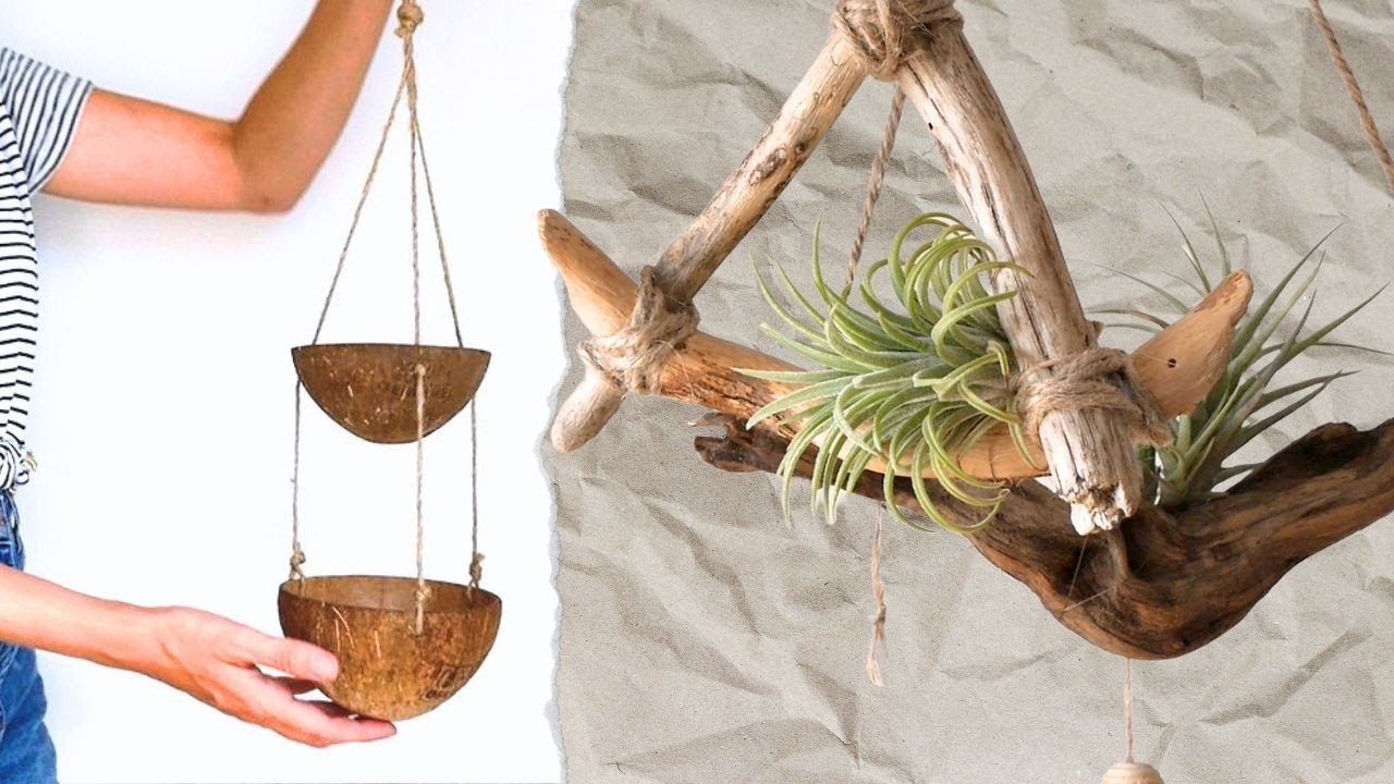 Fabriquer un pot en noix de coco et un support en bois flotté - spécial ...