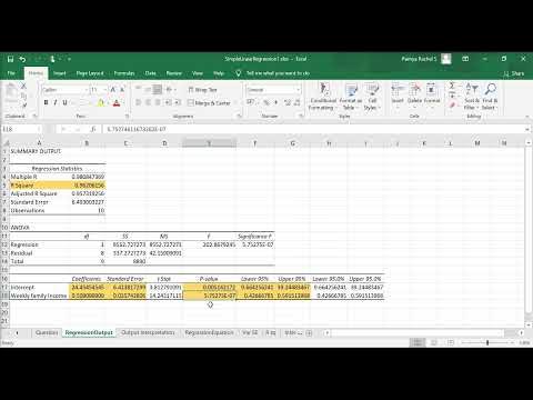 Simple linear regression in Excel | with interpretation of regression ...
