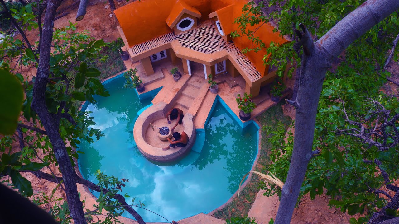 Build Beautiful Swimming Pool And a Simple Survival Red House (full ...