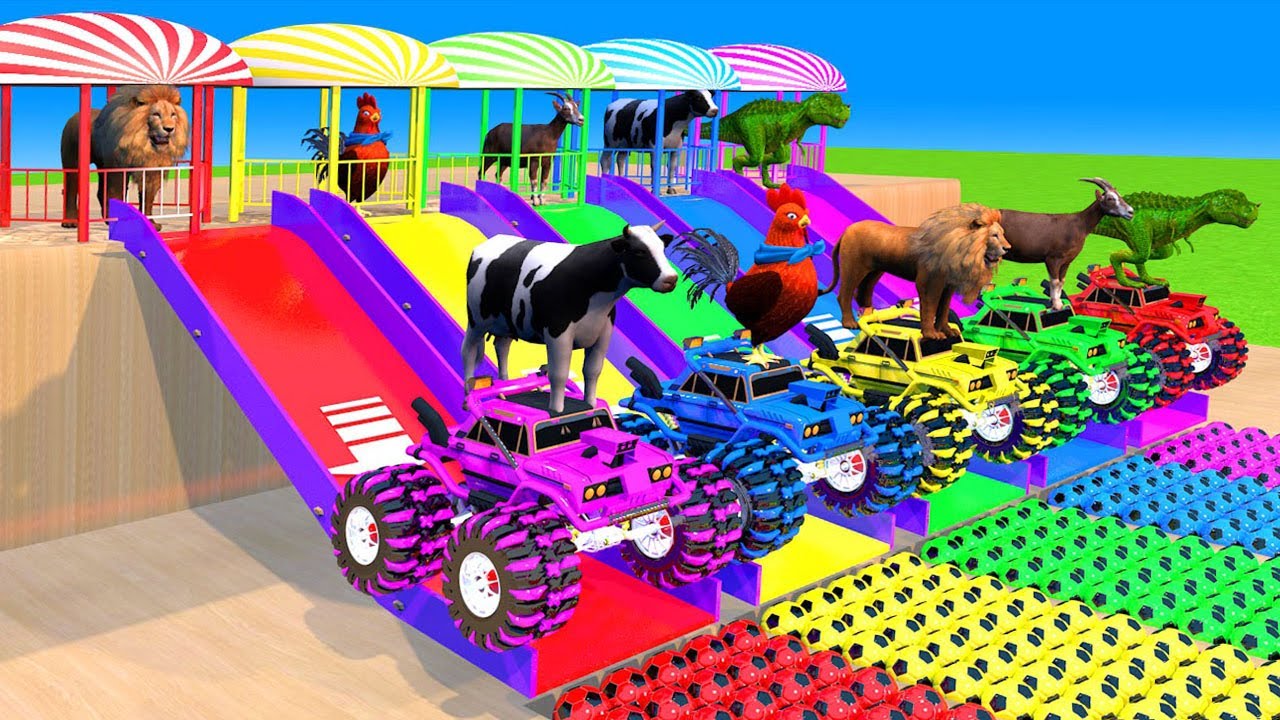 Long Slide Game With Cow Elephant Cow Chicken Lion Dinosaur Duck T Rex ...