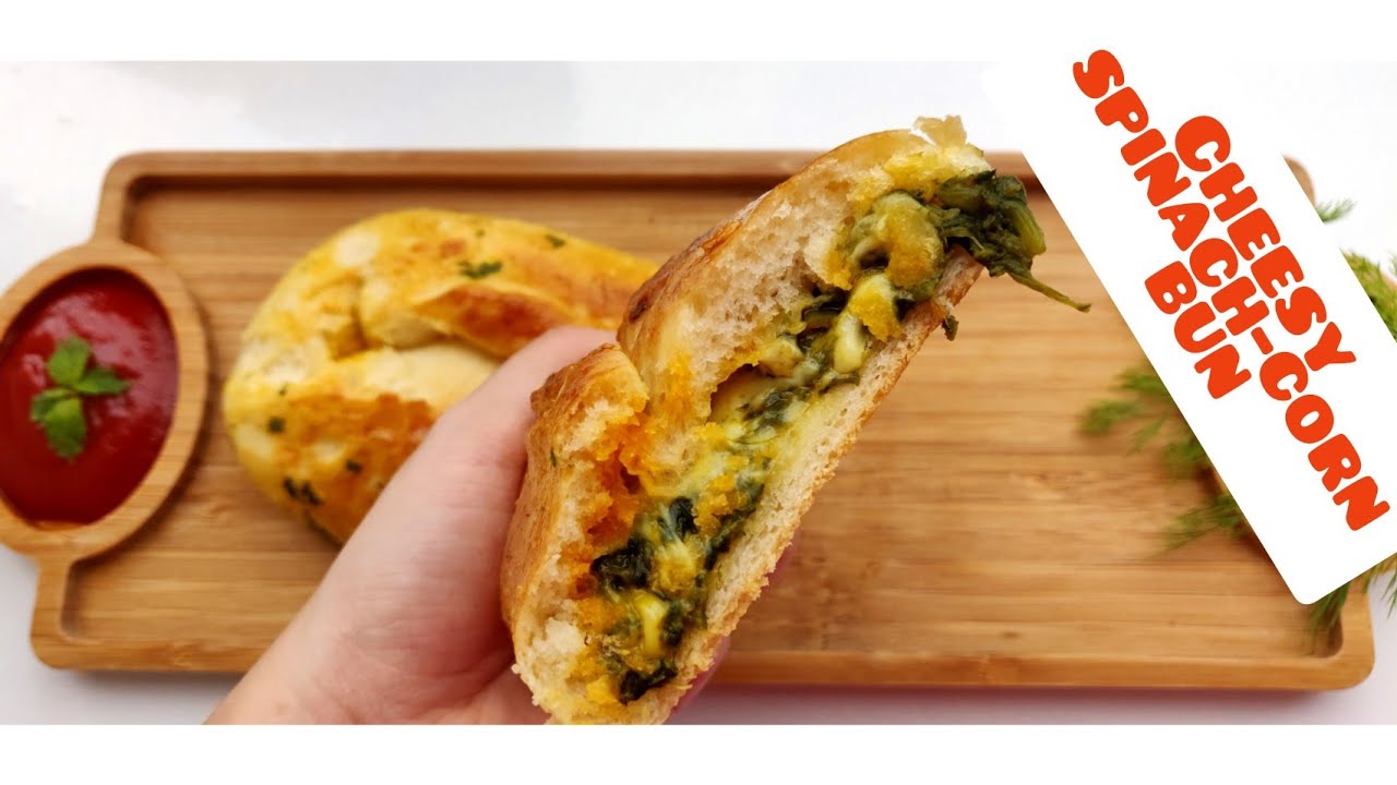Best spinach-corn bun with extra cheese/ cafe style/ easy recipe/vegan ...
