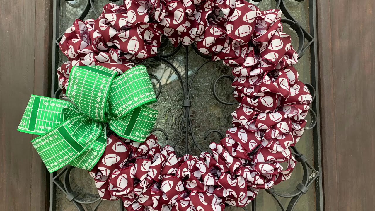 How To Make Ribbon Wreath easy Tutorial Showing Football Themed Wreath how-to-make-ribbon-wreath-easy-tutorial-showing-football-themed-wreath
