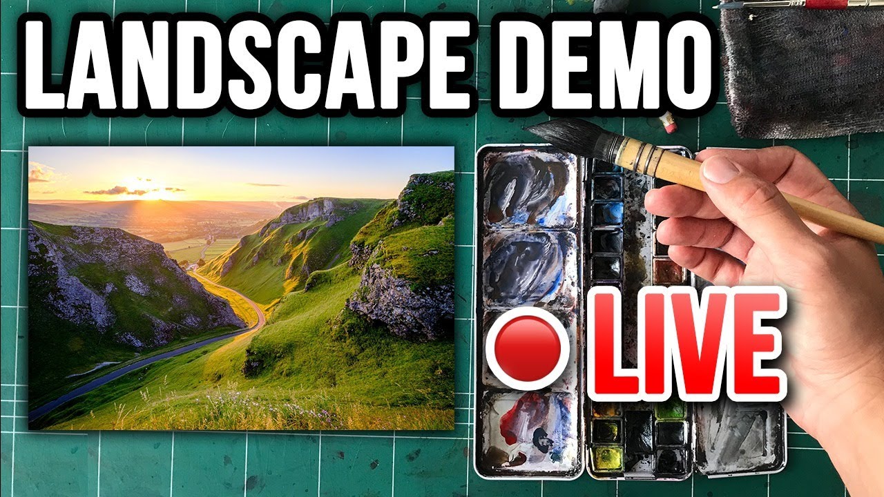 Watercolor Landscape Demo - LIVE! 🎨 ️🔴 - YouTube