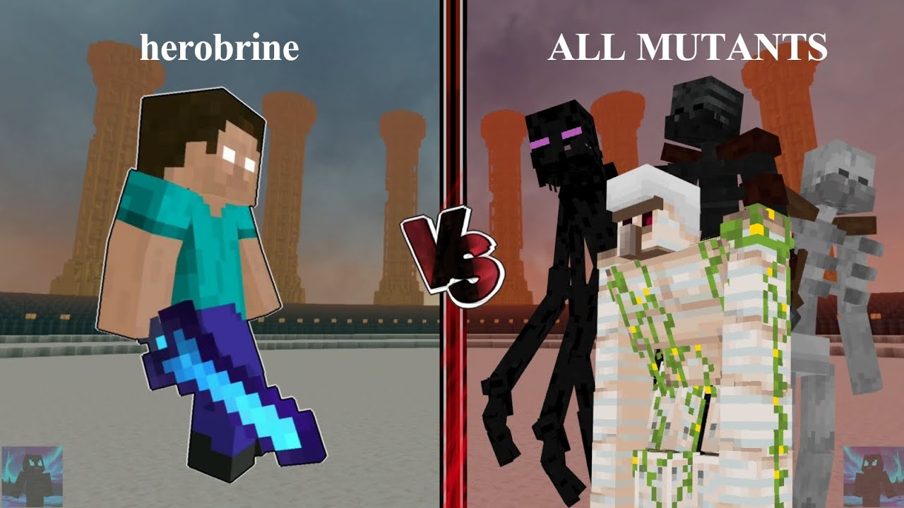 Herobrine vs All Mutant (all in one) | Minecraft Bedrock Mob Battle ...