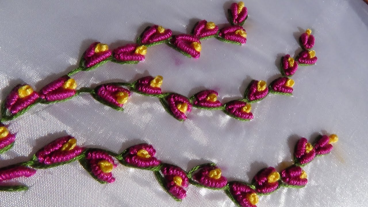 Hand Embroidery: Feather Stitch With Bullion Knot - YouTube