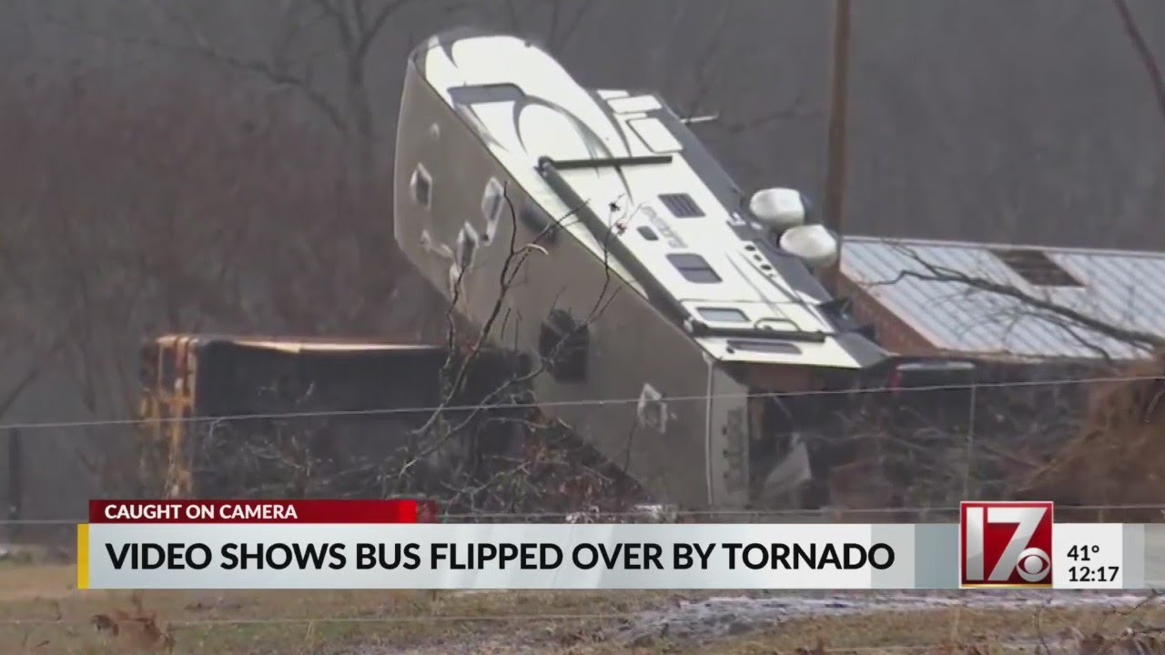 CAUGHT ON CAMERA: School bus gets flipped by Tennessee tornado - YouTube